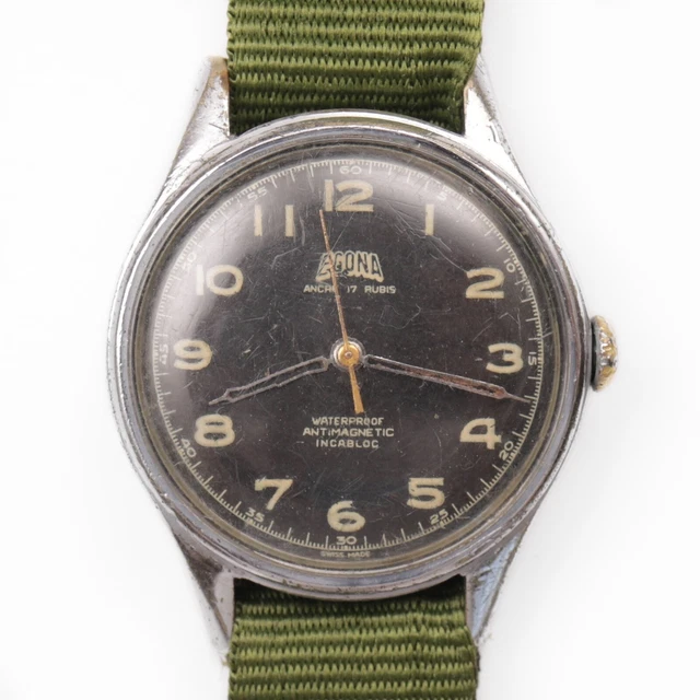 RARE VINTAGE EGONA Militaire Mécanique 17 Jewels Homme Montre Bracelet ...