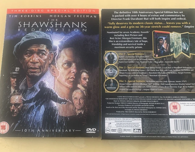 THE SHAWSHANK REDEMPTION 3 Disc DVD 10th Anniversary Morgan Freeman ...