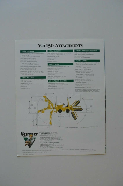 VERMEER V-4150 HYDROSTATIC Trencher Plow 1994 Dealer Brochure - English ...