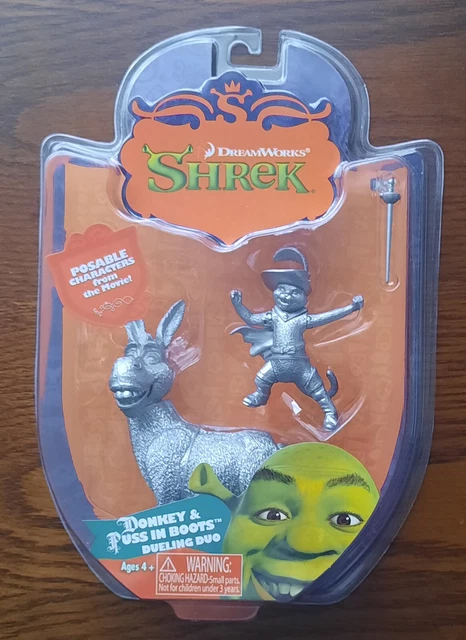 SHREK RARE PUSS in Boots & Donkey silver action figures FACTORY SEALED ...