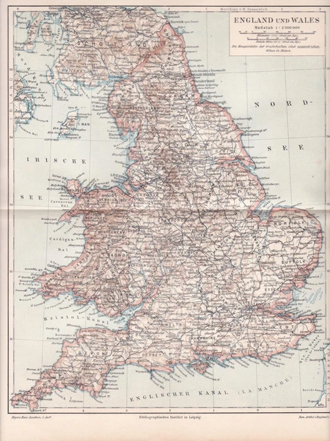 ORIGINAL 1885 HISTORICAL Map: England and Wales. Scale 1:2,500.00 £10. ...