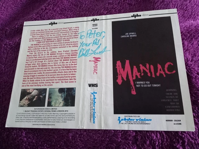 MANIAC HORROR VHS Video Cover Intervision Video Nasty Signed By Bill ...