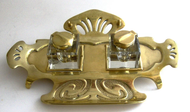 ANCIEN ENCRIER DE table en laiton ou bronze doré, art déco. EUR 40,00 ...