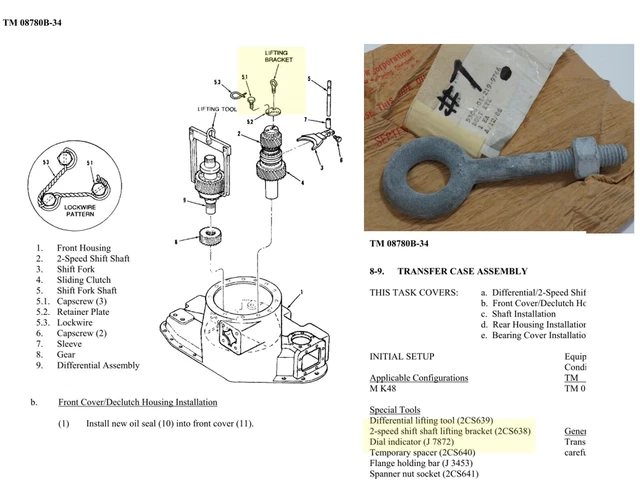 EYE BOLT LIFTING Bracket for TRANSFER CASE shaft w Allison Transmission ...