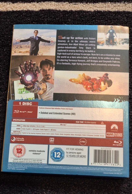 MARVEL: IRON MAN - Robert Downey Jr. Blu-ray, 2008/2017 re-issue MINT ...