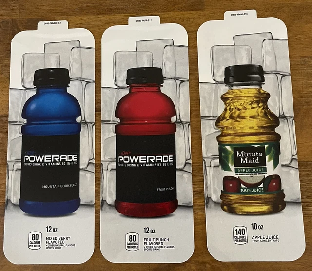 VENDING MACHINE LABELS, Powerade 12oz Bottles, Minute Maid Apple Juice ...