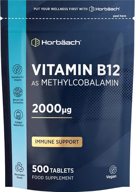 VITAMIN B12 TABLETS High Strength 2000Ug | 500 Vegan Tablets ...