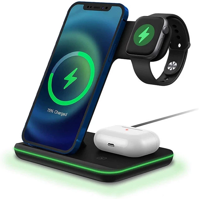 3IN1 WIRELESS CHARGER Dock Charging Stand For Apple Watch iPhone 15 14 ...