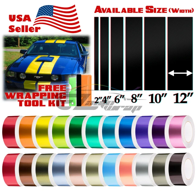 GLOSS METALLIC RACING Stripes Vinyl Wrap Candy Rally Sticker 25/50 Feet ...