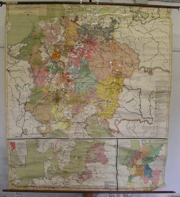 SCHOOL WALL MAP wall map German Reich Hanseatic Dt. Order of the Late ...