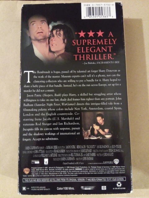 INCOGNITO VIDEO VHS Ntsc - Usa - Card Sleeve - Jason Patric Irene Jacob ...