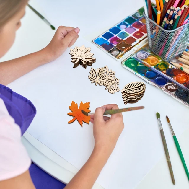 CRAFT LOG SLICES Wood Pieces for Crafts Fall Cutouts Maple Leaves Decor ...