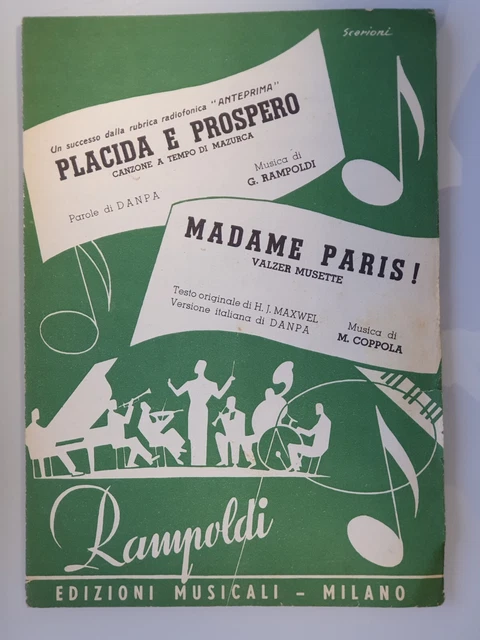 SPARTITO MUSICALE D'EPOCA Placida E Prospero / Madame Paris! - Ed ...