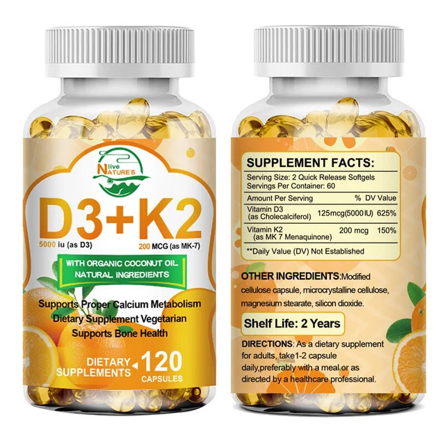 VITAMIN D3 5000IU & Vitamin K2 200mcg MK7-Vit D3 & K2 - 120 Vegetarian Capsules £13.90 - PicClick UK
