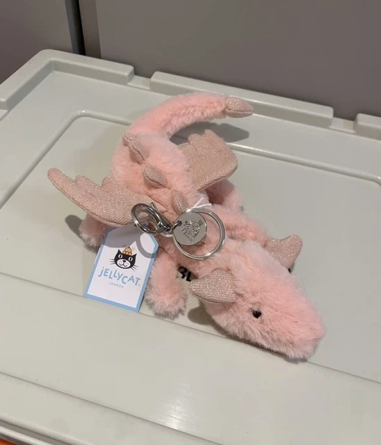 12CM JELLYCAT FLUFFY pink DRAGON plush key chain tags+ Dust Bag new ...