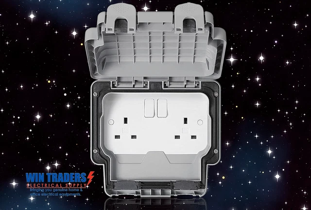 MK MASTERSEAL PLUS Weatherproof 2 Gang Switched Socket IP66 Grey £38.99 ...