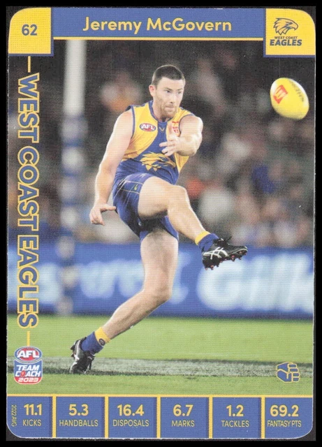 AFL 2023 TEAM Coach West Coast Eagles Jeremy McGovern 62 20 Football CB ...