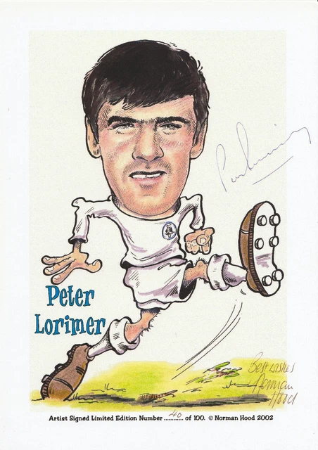 PETER LORIMER CARICATURA Firmata A Mano Autografo Leeds United Utd Coa ...