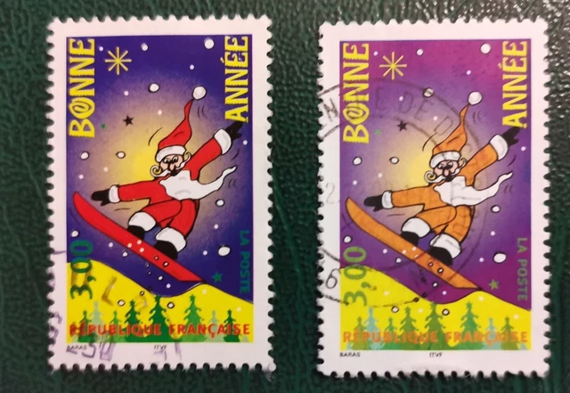TIMBRE OBLITÉRÉ FRANCE YT3200 " père Noel en surf " variante couleur E044 EUR 2,00 - PicClick FR