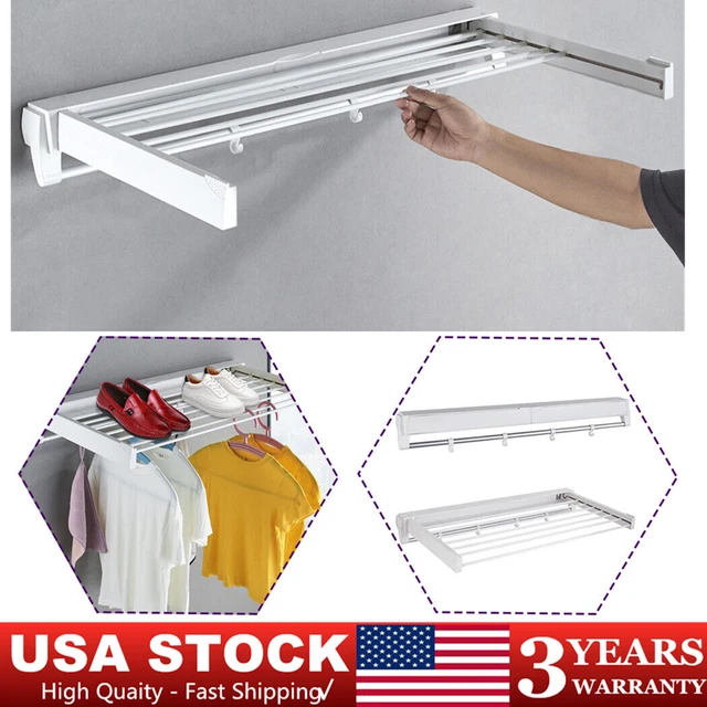 WALL-MOUNTED LAUNDRY CLOTHES Storage Drying Rack Retractable Dryer ...