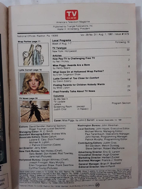 TV GUIDE AUG 1-7 1981 NO LABEL No. Ohio FREE SHIPPING pay tv threatens ...