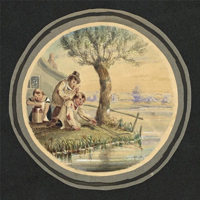 ANTIQUE VICTORIAN WATERCOLOUR Painting - 19th Century - Fishing Scene ...