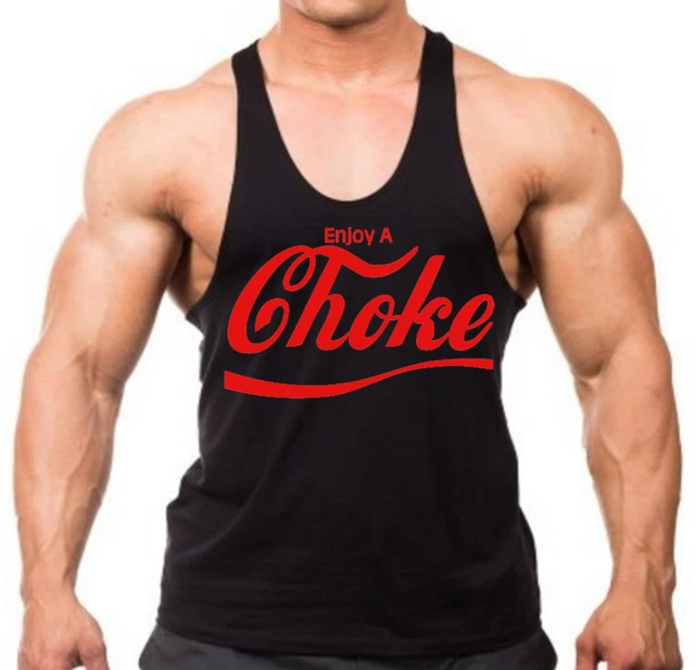 T-SHIRT TOP TANK divertente Enjoy Choke Stringer allenamento muscolare ...