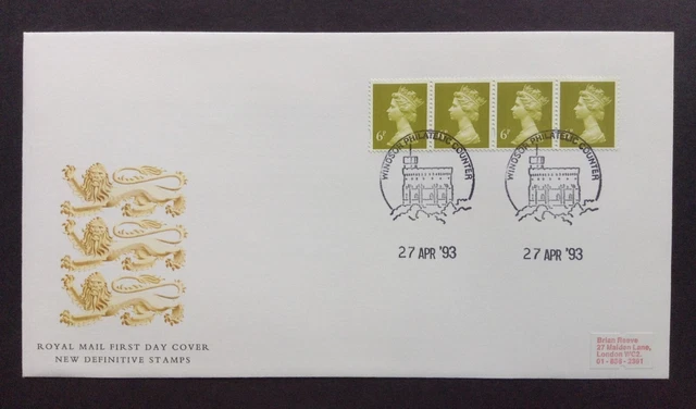 GB QEII 1993 4x6p Machin Definitive Coil Strip on First Day Cover Windsor Cancel £2.00 - PicClick UK
