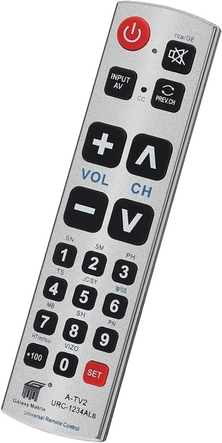 A-TV2 BIG BUTTON Universal TV Remote Control Replacement For Seniors ...