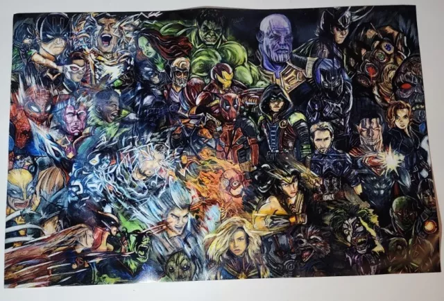 DC UNIVERSE MARVEL Super Heroes Villains Comic Art Collage Wall Poster ...