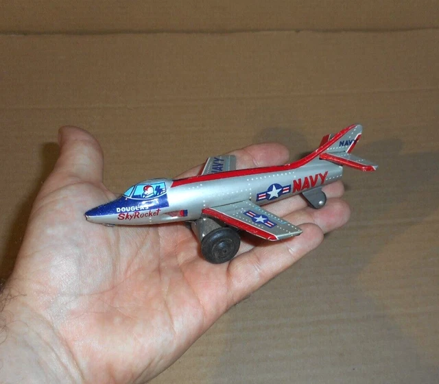 VINTAGE TIN TOY Japan US Navy Douglas Skyrocket Jet Fighter Combat ...