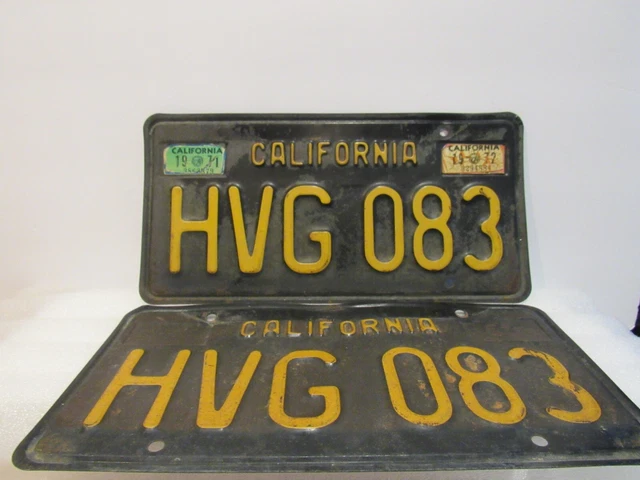VINTAGE CALIFORNIA SET Black Gold License Plates Metal HVG083 DMV Clear vintage-california-set-black-gold-license-plates-metal-hvg083-dmv-clear