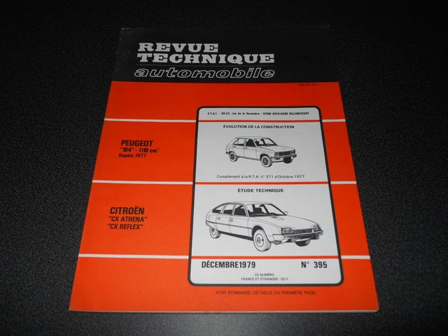 REVUE TECHNIQUE AUTOMOBILE RTA n°395 PEUGEOT 104 - CITROEN CX EUR 15,00 - PicClick FR