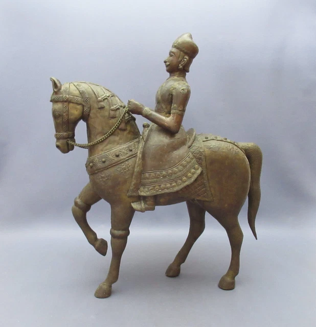 ANTIQUE STATUE MAN On Horse Large Wood Copper Sculpture Asian End ‘800 ...