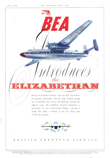 BRITISH EUROPEAN AIRWAYS BEA Introduces the Elizabethan airliner ad ...