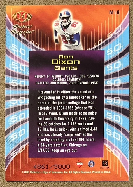 RON DIXON 2000 Collector's Edge Masters Majestic #M18/5000 New York ...