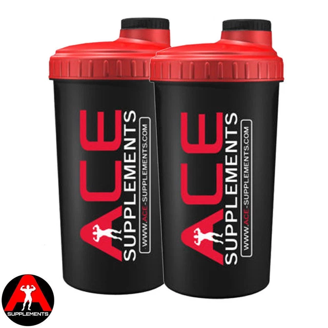 ACE SUPPLEMENTS 2X700ML Shaker Black-Red Protein BCAA'S Pre Workout ...