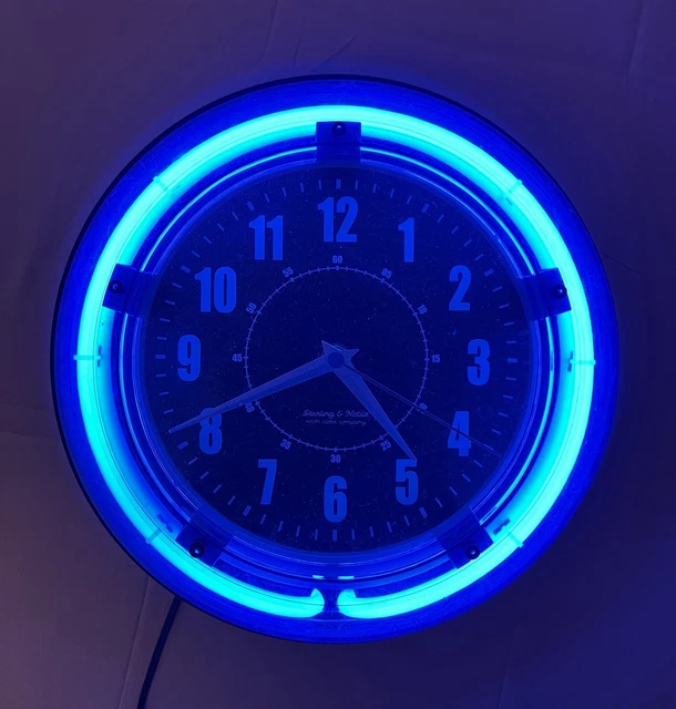 STERLING & NOBLE Neon Clock Company Retro Blue Analog 11” Wall Clock ...