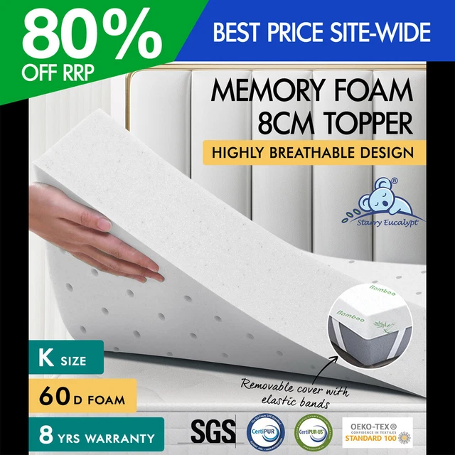 STARRY EUCALYPT MEMORY Foam Topper Ventilated Mattress Bamboo Cover 8cm ...