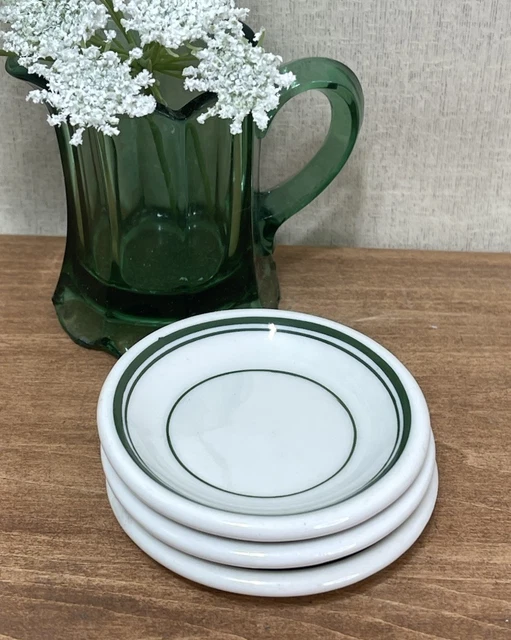 3 RESTAURANT WARE Butter Pats Triple Green Stripe Trim Chunky China ...