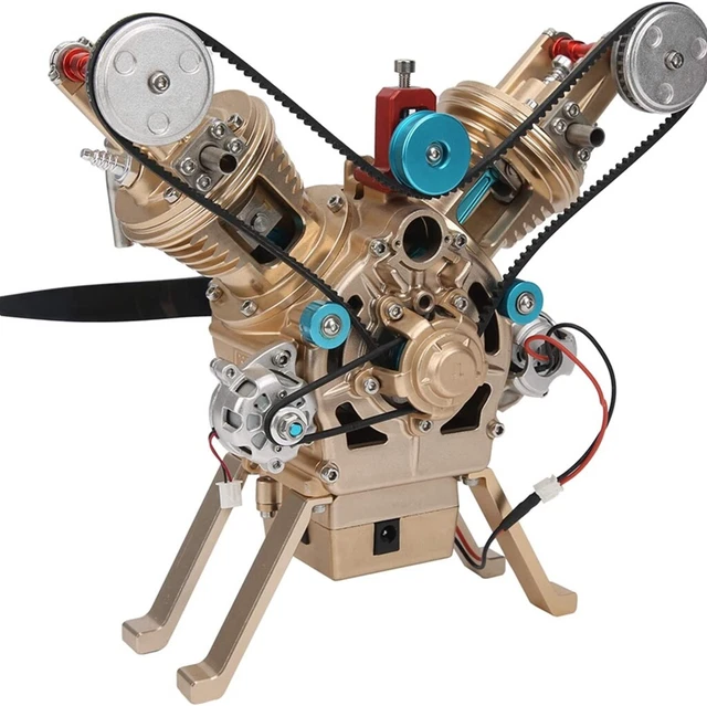 TWO-CYLINDER ENGINE BUILD Kit Full Metal V2 Car Engine Model Assembly ...