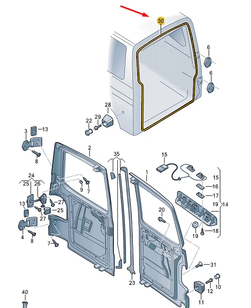 VW TRANSPORTER VI T6 Rear Wing Door Seal 7E0829193AB NEW GENUINE £80.00 ...