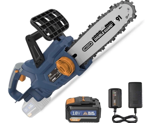 BLUE RIDGE 25CM 18V Cordless Chainsaw with 4.0 Ah Li-ion Battery and ...