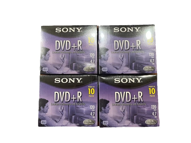 4 NEW BLANK Sony DVD + R 10 Pack Discs With Cases 120 min 4.7 GB Blank ...