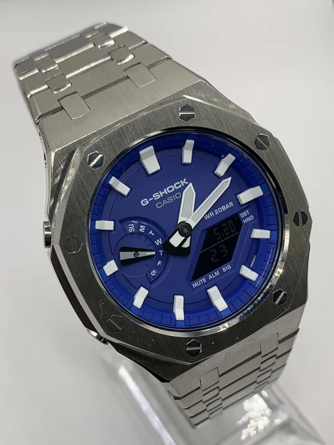 CASIO G-SHOCK GA-2100HC-2AER-METAL Casioak Mod- Blue Dial Silver ...