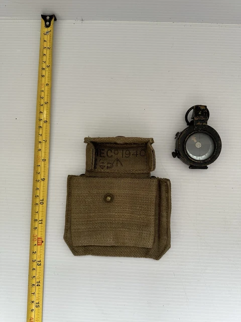 VINTAGE UMG & SONS LTD 1940 WW2 compass in canvas case. Marked crows ...