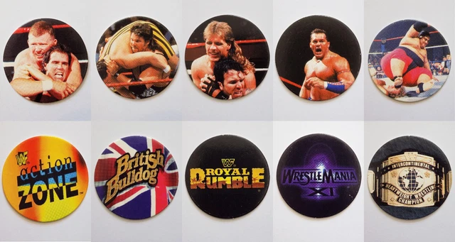 10 WWF PANINI Mat Caps Slammers Pogs 1995 Wrestling Titan Sports £17.99 ...