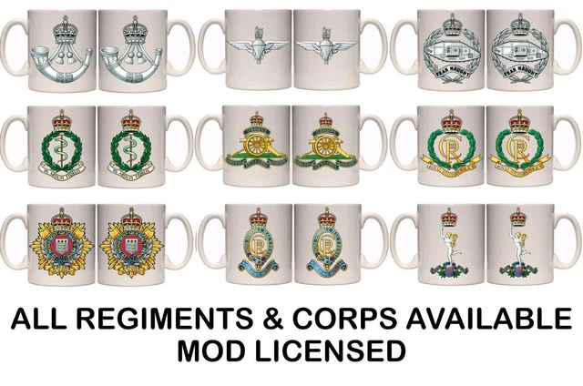BRITISH ARMY KINGS CROWN CURRENT REGIMENTS & CORPS MILITARY 11oz 15oz ...