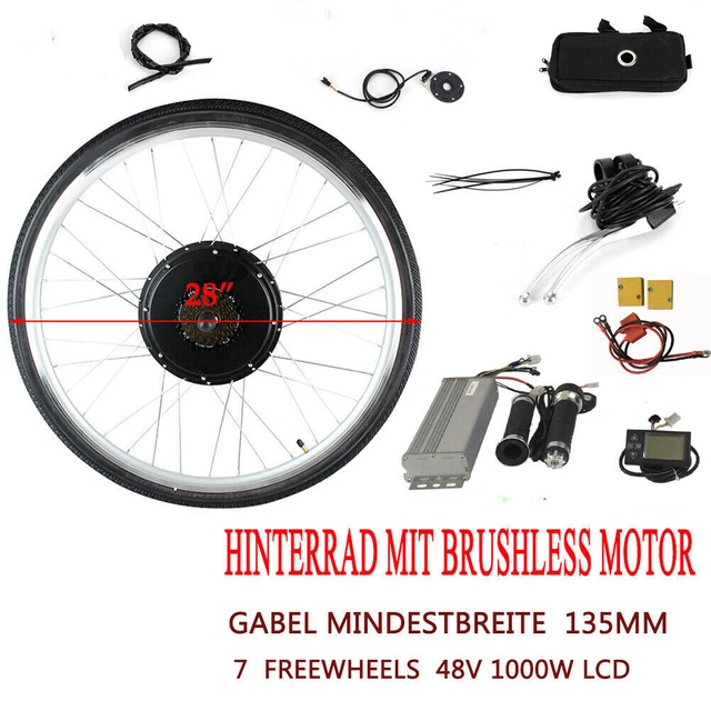 28 ZOLL 48V 1000W Elektro-Fahrrad Ebike Hinterrad Umbausatz E-bike ...