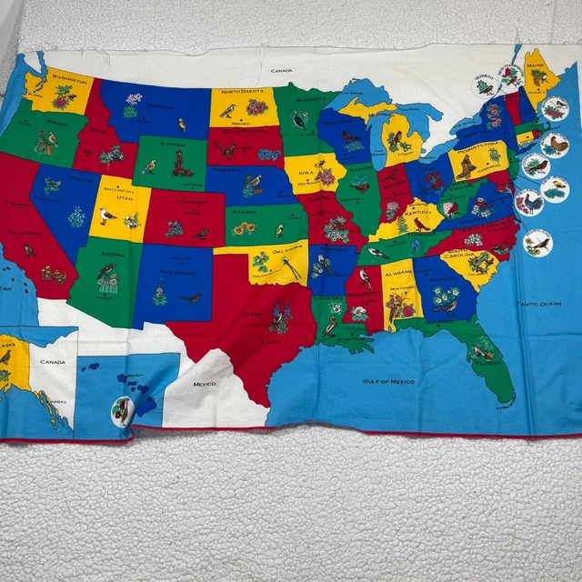 MAP OF THE USA Fabric Panel Craft Sewing 59 x 32" State Names £13.33 ...